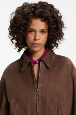 Hugo Suede Jacket With Gathered Hem