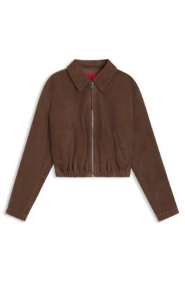 Hugo Suede Jacket With Gathered Hem