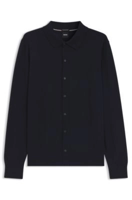 BOSS Virgin Wool Cardigan With Polo Collar