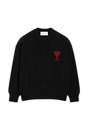 AMI Paris De Coeur Wool Crewneck Sweater - Black