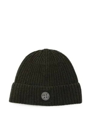 Stone Island Logo Wool Beanie - Green