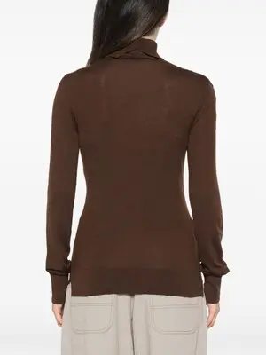 Ermanno Scervino Wool Turtle-neck Sweater With Lace Embellishment - Brown