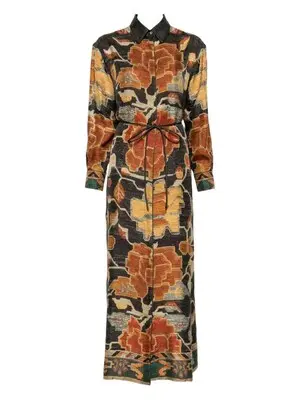 PIERRE-LOUIS MASCIA Printed Silk Long Dress - Brown