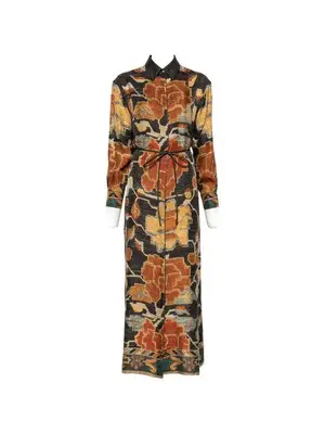 PIERRE-LOUIS MASCIA Printed Silk Long Dress - Brown