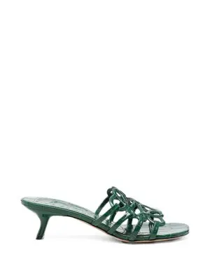 Loewe Petal Anagram Leather Mules - Green