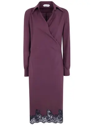 Alberta Ferretti Dress Tropical Wool Midi - Red