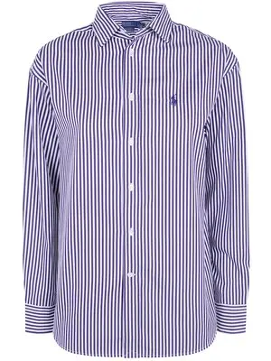 Polo Ralph Lauren Shirt Striped Long Sleeve "champion Purple White - Pink