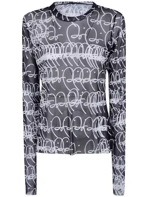 MARIA CALDERARA T-shirt Graphic Pattern Large Bi - Black