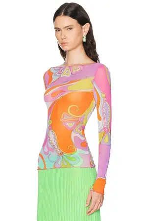 Emilio Pucci Tulle Long Sleeve Top In Multi