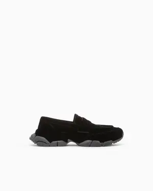 Giorgio Armani Velvet Slip-on Loafers With Leather Lining And Rubber Sole