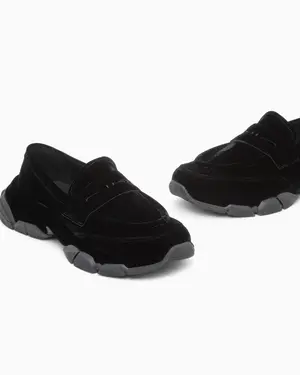 Giorgio Armani Velvet Slip-on Loafers With Leather Lining And Rubber Sole