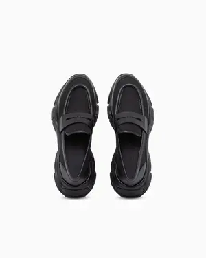 Giorgio Armani Leather And Nylon Loafer Sneakers With Rubber Sole