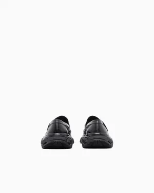 Giorgio Armani Leather And Nylon Loafer Sneakers With Rubber Sole