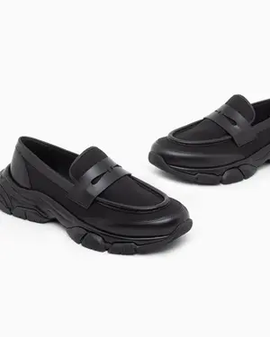 Giorgio Armani Leather And Nylon Loafer Sneakers With Rubber Sole