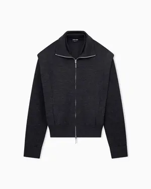 Giorgio Armani Padded Blouson Jacket In Virgin Wool With Rib Knit Sleeves - Grey
