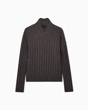 Giorgio Armani Sweater Regular Fit In Wool With Large Rib Stitch - Beige