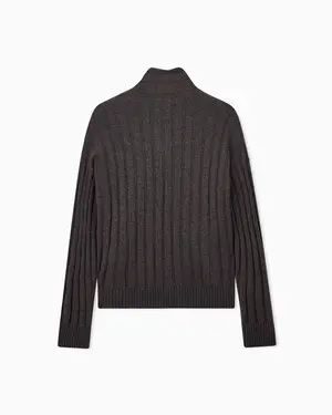 Giorgio Armani Wool Sweater With Shawl Collar And Rib Stitch - Beige