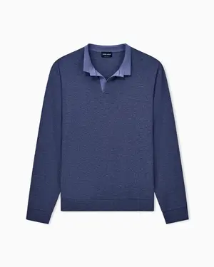 Giorgio Armani Polo Shirt Regular Fit In Cotton Silk And Cashmere Jersey - Blue