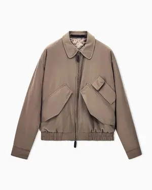 Giorgio Armani Blouson Jacket Oversized In Satin With Suede Effect - Brown