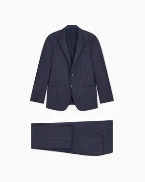 Giorgio Armani Slim-fit Single-breasted Suit In Pinstripe Flannel Soho - Black