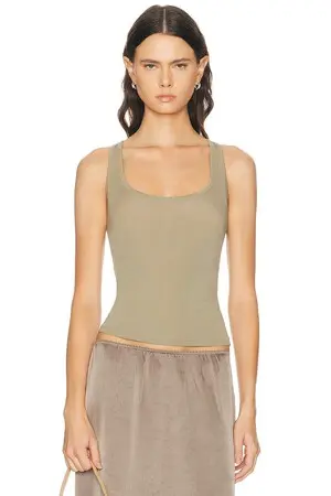 GRLFRND Essential Racerback Tank In Olive - Light Olive