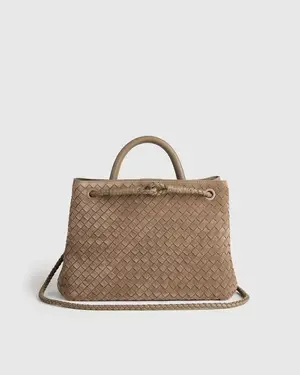 Quince Romy Suede Handwoven Satchel - Pebble