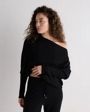 Quince 100% Mongolian Cashmere Asymmetric Draped Sweater Black