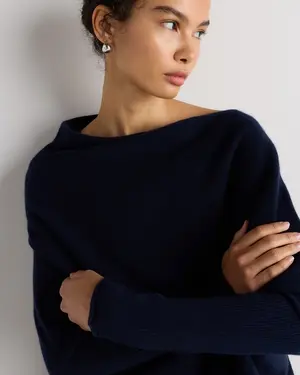 Quince 100% Mongolian Cashmere Asymmetric Draped Sweater - True Navy