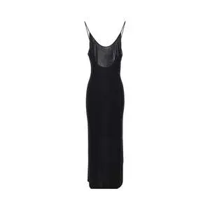 Saint Laurent Sleeveless Long Dress In Stretch Viscose With Chain Detail - Black