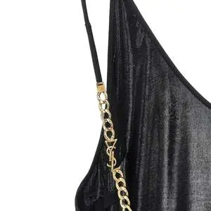 Saint Laurent Sleeveless Long Dress In Stretch Viscose With Chain Detail - Black