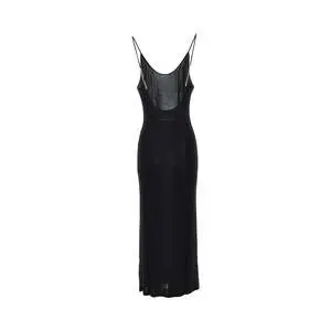 Saint Laurent Sleeveless Long Dress In Stretch Viscose With Chain Detail - Black
