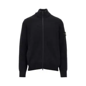 Stone Island Virgin Wool Full-zip Cardigan - Black