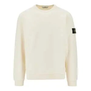 Stone Island Crewneck Cotton Weathirt With Logo Badge - White