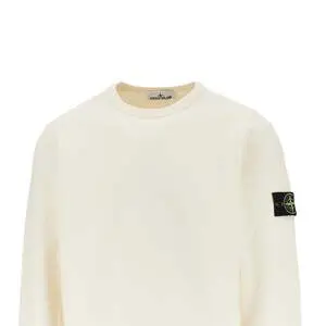 Stone Island Crewneck Cotton Sweatshirt With Logo Badge - White