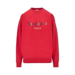 Saint Laurent Cotton Sweatshirt With Logo Embroidery - Red