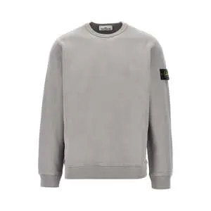 Stone Island Crewneck Cotton Weathirt With Logo Badge - Grey