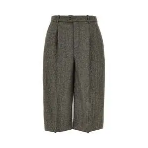 Saint Laurent Wool-blend Skirt Pants With Herringbone Motif - Brown