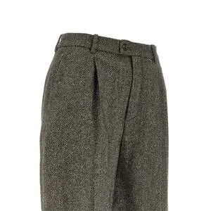 Saint Laurent Wool-blend Skirt Pants With Herringbone Motif - Brown
