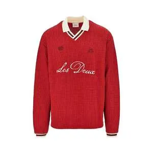 LES DEUX Knitted Polo Hirt With Logo Embroidery - Red