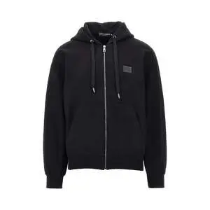 Dolce & Gabbana Cotton Sweatshirt With Log Plate - Black
