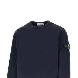 Stone Island Crewneck Cotton Sweatshirt With Logo Badge - Blue