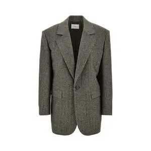 Saint Laurent Wool Jacket With Herringbone Motif - Brown