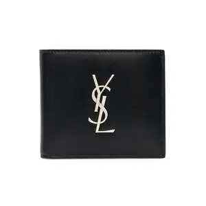 Saint Laurent Leather Bi-fold Wallet With Monogram - Black