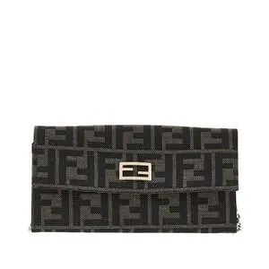 Fendi Jacquard Ff Fabric Wallet With Chain - Brown