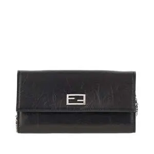 Fendi Leather Wallet With Chain - Black