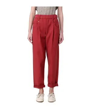 Brunello Cucinelli High Waist Straight Leg Trousers - Red