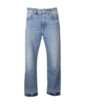 Off-White Logo Patch Straight Leg Cropped Jeans