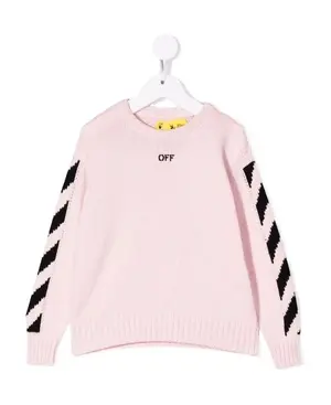 Off-White Sleeve-stripe Knitted Sweater - Pink