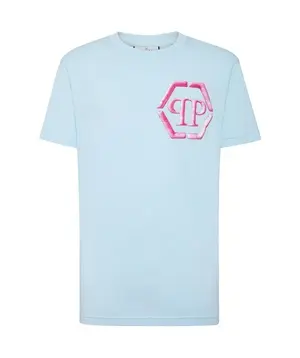 Philipp Plein T-shirt With Round Neck And Short Sleeves - Blue