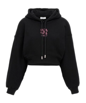 Off-White Logo Embroidered Cropped Hoodie - Black